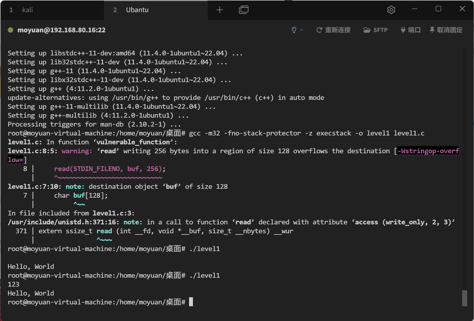 实验报告：缓冲区溢出攻击的实现过程 | Moyuan"s website